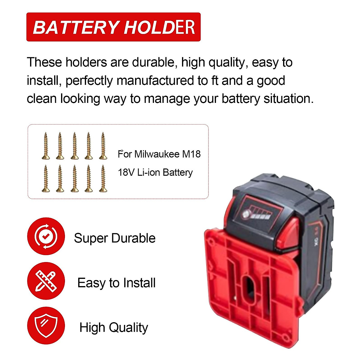 KETTKEL 20pack Milwaukee M18 Battery Holder,Wall Mount 18v Milwaukee Battery Storage Case Tool Holder For Shelf Work Van Toolbox