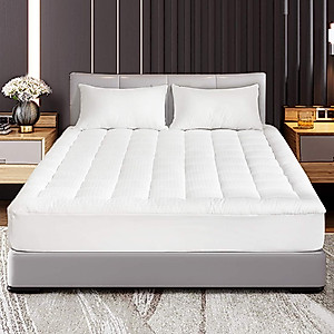 Abakan King Mattress Pad Cover Pillow Top Down Alternative Fill Cotton Top Cooling Breathable Soft Mattress Topper Fitted 8"-21" Deep Pocket