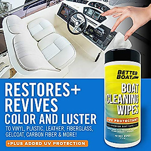 Boat Cleaner Wipes with UV Protection Boat Vinyl Cleaner and Protectant Car Leather Marine Boat Seat Cleaner Dashboard & Console Boat Cleaning Supplies Interior and Exterior Clean & Wash Products 2PK