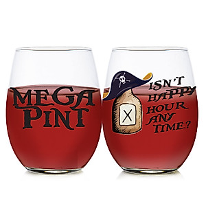 Patriots Cave Is Not Happy Hour Any Time? Pirate | Funny Novelty Stemless Wine And Beer Tumbler 15 oz. | Mega Pint | Justice For Johnny Anti Amber Mug | Johnny Depp Mug For Captain Jack Sparrow Fans