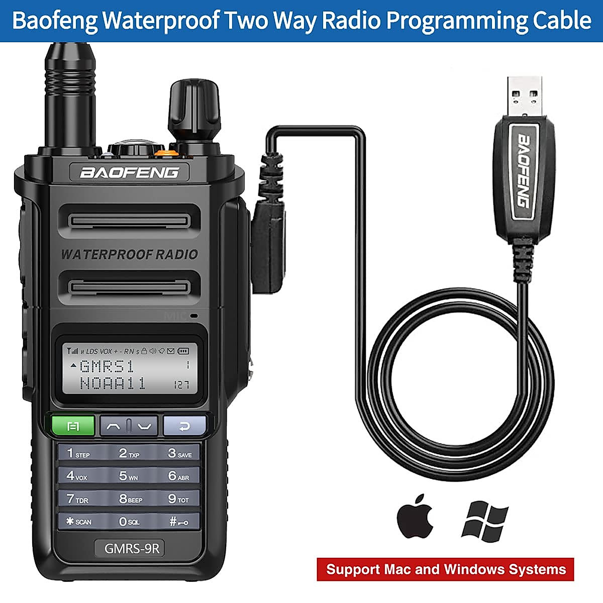 Baofeng GMRS-9R GMRS Radio Waterproof IP67 Two Way Radios Rechargeable Walkie Talkies Long Range NOAA Weather Alerts Scan With extra Battery,Programming Cable,Tactical Antenna,Speaker Mic,Tactical Bag
