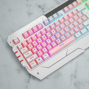 Pink Keyboard USB Gaming Keyboards and Mouse Combo, GT817 104 Key Rainbow Backlit Keyboard and Mouse Set, Computer Keyboard USB Wired Mouse for Windows PC Gamers (White & Pink)