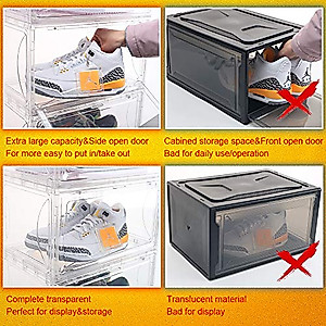 Kerykwan 3 Pack Transparent Shoe Storage Box for Display Stackable Extra Large Sneaker Organizer Case with Side Open Acrylic Container Rack for High Heels (Transparent, 3 Pack)