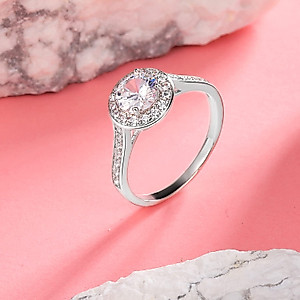 Gemsme Ring for Women 18K White Gold Plated 6MM Round Cut Cubic Zirconia Rings Faux Diamond Band Rings Braided Engagement Promise Ring Jewelry Ring Size 8