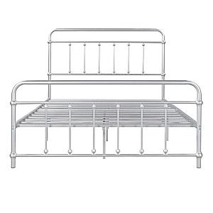 Full Size Metal Platform Bed with Vintage Headboard and Footboard Sturdy Premium Steel Slat Support No Box Spring Needed, Textured Silver