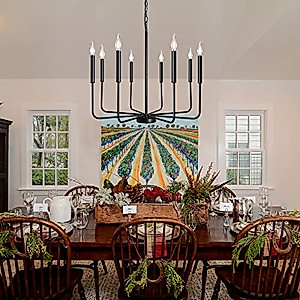 ALISADABOY Black Chandeliers for Dining Room Farmhouse 8 Light Rustic Industrial Candle Hanging Light Fixture for Living Room Kitchen Island Entryway Foyer Bedroom Pendant Lighting