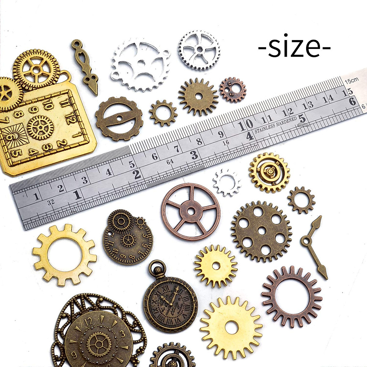 Aylifu 100g(30-40PCS) Mixed Color Alloy Steampunk Gears Charms Clock Face Charms Gears Cogs Charms Pedants Jewelry Findings for Crafting DIY Jewelry Making Accessory
