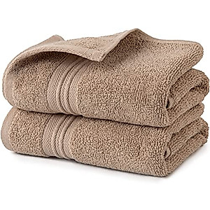Bathroom Hand Towels Set 100% Cotton Tan, Oeko-Tex Terry Cotton, Soft and Absorbent Hand Towel, 500 GSM, Set of Two, 16 in x 28 in