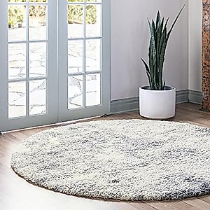 Rugs.com Soft Touch Shag Collection Round Rug – 6 Ft Round Pebble Gray Shag Rug Perfect for Kitchens, Dining Rooms