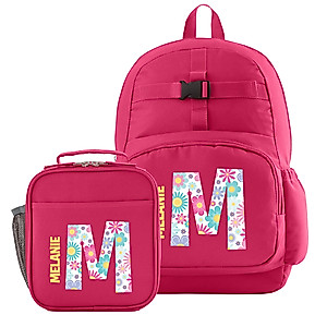 Let's Make Memories Pink Backpack Collection - Personalized Back to School Supplies - Book Bag with Lunchbox - Flowers