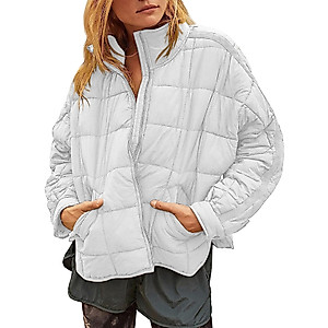 Muchpow Women's Lightweight Down Coat Long Sleeve Full Zipper Oversized Packable Short Puffer Jackets(White,Large)
