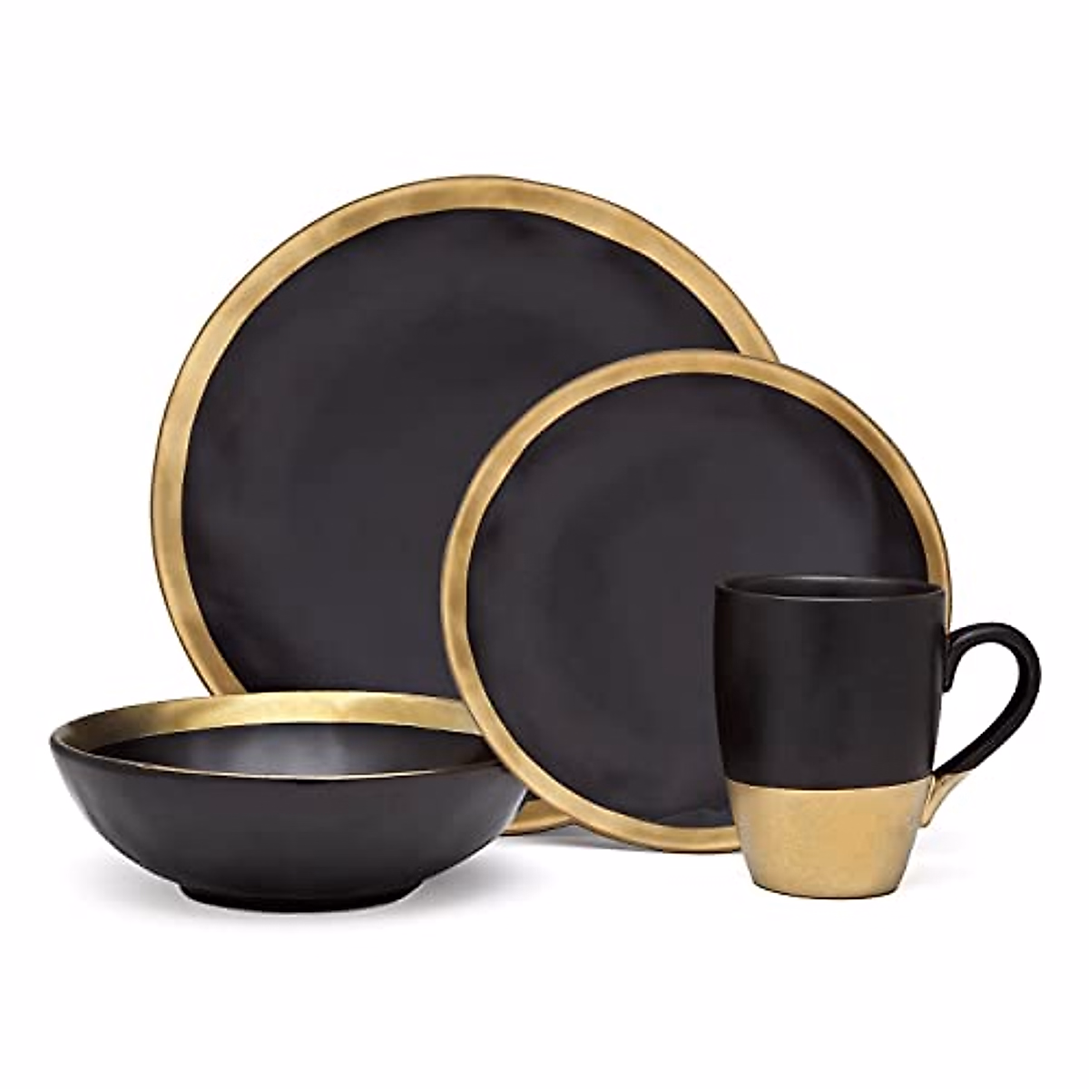 Godinger Silver Art 4-piece Golden Onyx Porcelain Gold And Black Dining Dinner Dinnerware Dinner Set