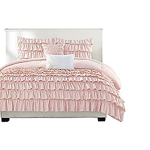 Intelligent Design Cozy Comforter Casual Waterfall Multi Layer Ruffle All Season, Hypoallergenic Cover, Soft Bedding Set with Matching Sham, Decorative Pillow, Twin/Twin XL(68"x90"), Blush