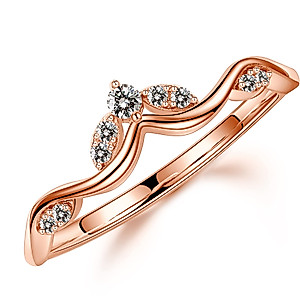 MOOSEA Moissanite Curved Stackable Rings for Women, D Color VVS1 Clarity Lab Created Diamond Anniversary Band 14K Yellow Gold Vermeil Unique Moissanite Contour Wedding Band for Women Eternity Rings