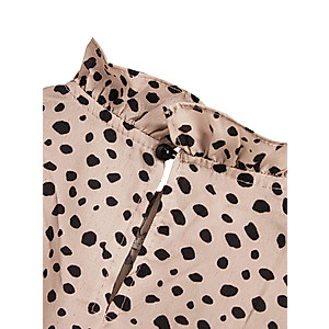 Avanova Women's Leopard Printed Ruffle Hem 3/4 Sleeve Mock Neck Elegant Work Blouses Top Beige Large