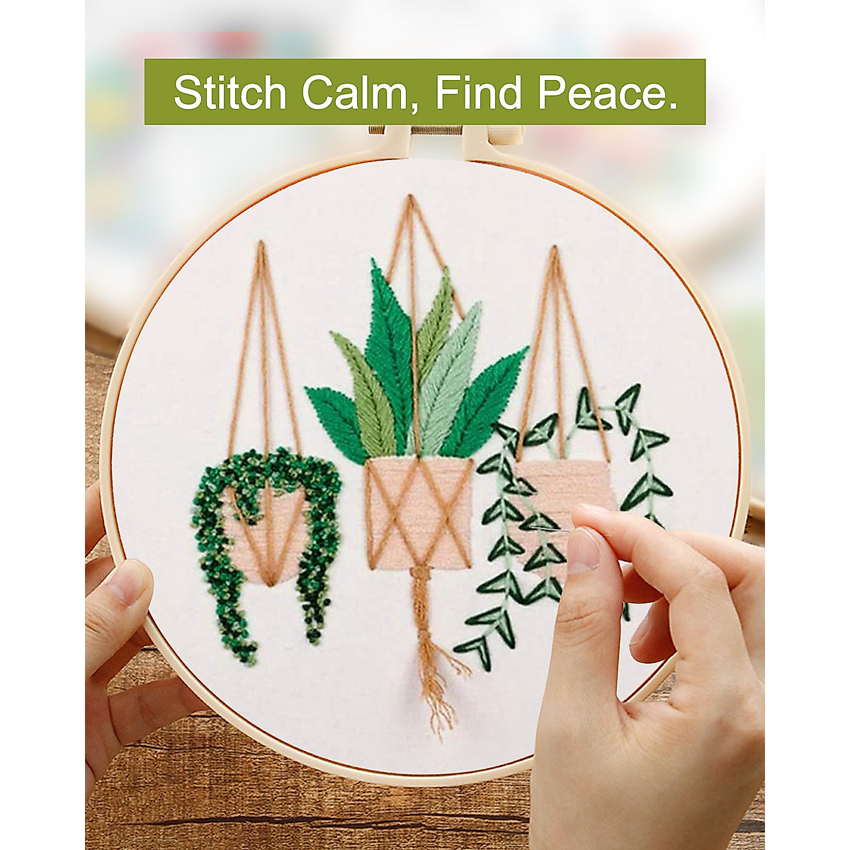 Santune 3 Sets Embroidery Starter Kit with Pattern and Instructions, Cross Stitch Set, Stamped Embroidery Kits with 3 Embroidery Clothes with Pattern, 1 Embroidery Hoops