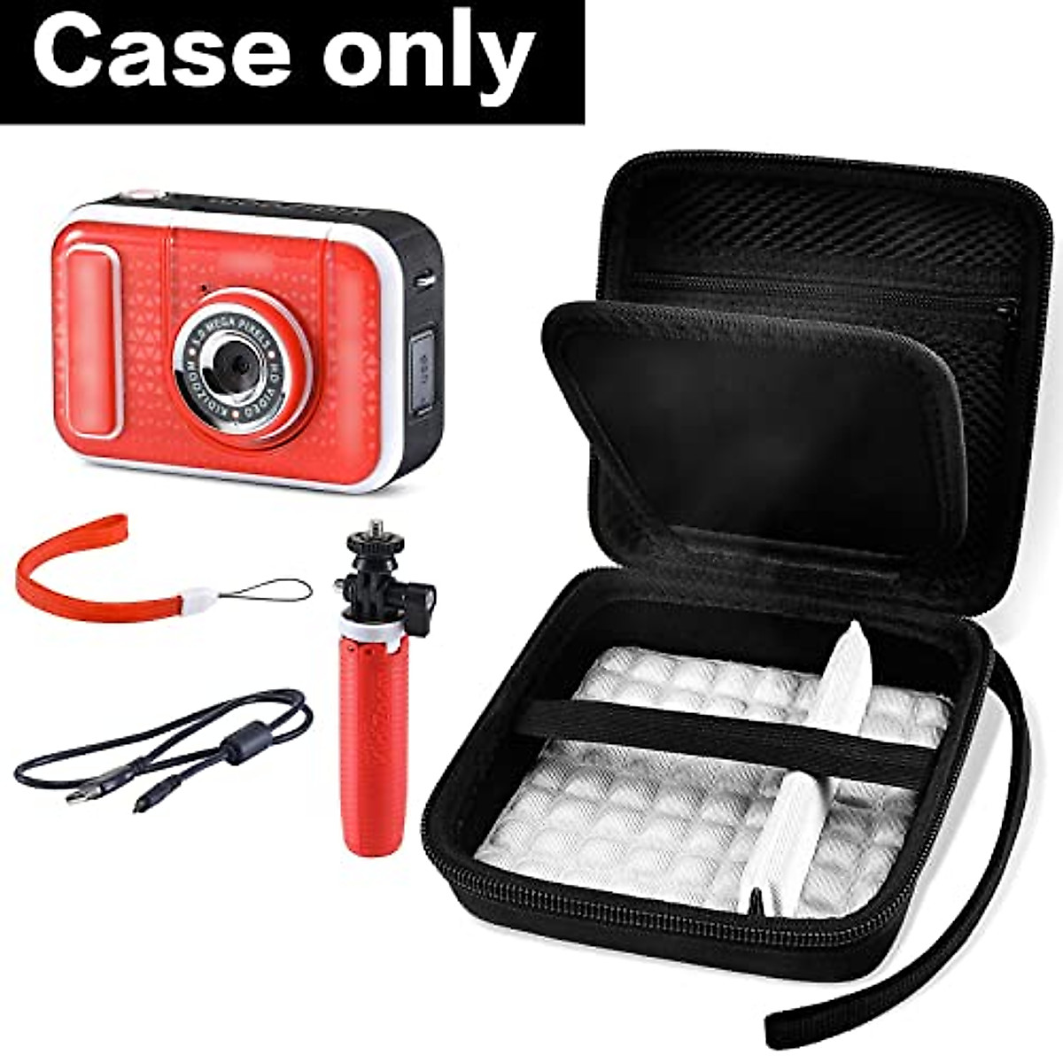 Kid Toy Camera Case for VTech Kidizoom Creator Cam Video Camera, Hard Travel Carrying Storage with Accessories Pocket - Black