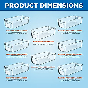 NutriChef Set of 8 Refrigerator Bins-4 Wide and 4 Narrow Stackable Fridge Organizers for Freezer, Kitchen, Countertops, Cabinets-Designed with Practical Carry Handles and Interior, 8 containers, Clear