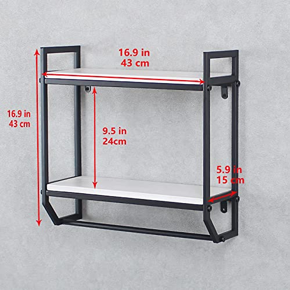 Bathroom Shelves 2-Tier Metal Industrial 16.9" Wall Mounted,Rustic Wall Shelf Over Toilet,Towel Rack with Towel Bar,Utility Storage Shelf Rack,Floating Shelves Towel Holder,Retro White