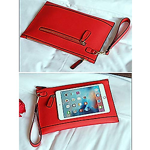 NIGEDU Women Envelope Clutch Bag PU Leather Female Day Clutches Large Purse Evening Bags with Wrist Strap (Black)