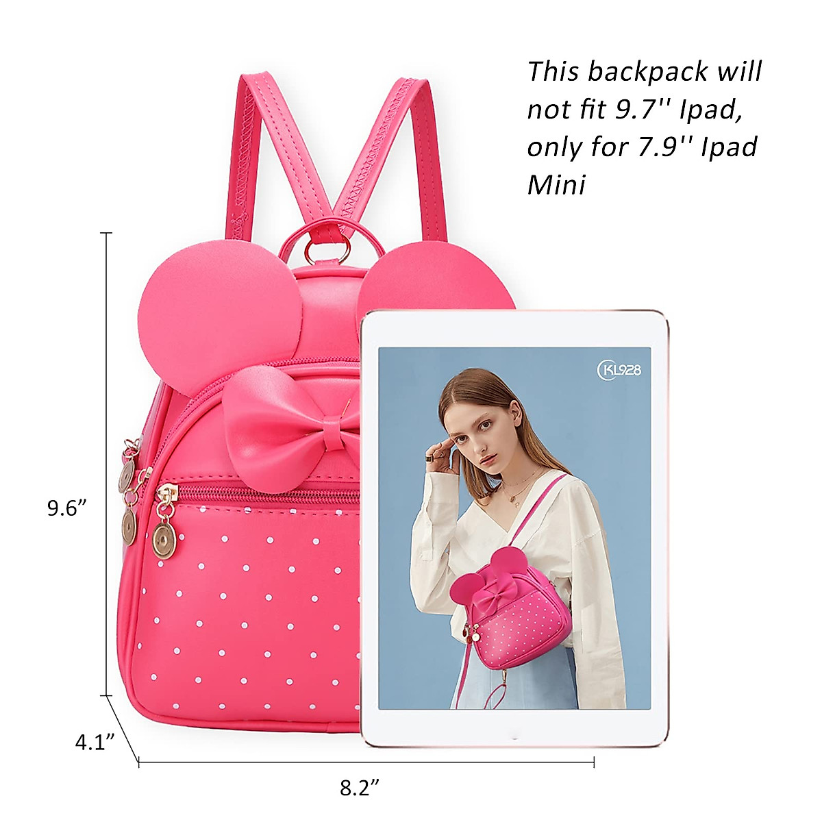 KL928 Girls Mini Backpack Bowknot Polka Dot Cute Small Daypacks Convertible Shoulder Bag Purse for Women