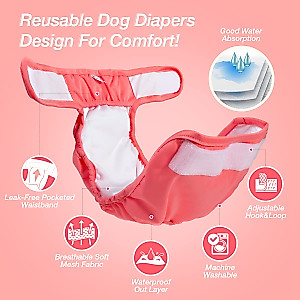 Pet Soft Washable Female Diapers (3 Pack) – Female Dog Diapers, Comfort Reusable Doggy Diapers for Girl Dog in Period Heat (Sprightly, S)