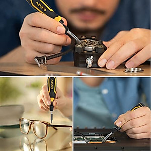 AZUNO 24 IN 1 Ratchet Screwdriver Set with Universal Socket, 20 CRV Bits Stored in Handle, 12+8 Slotted/Philips/Torx/Hex/Square Sand Blasted Bits and Chrome Plated Precision bits.