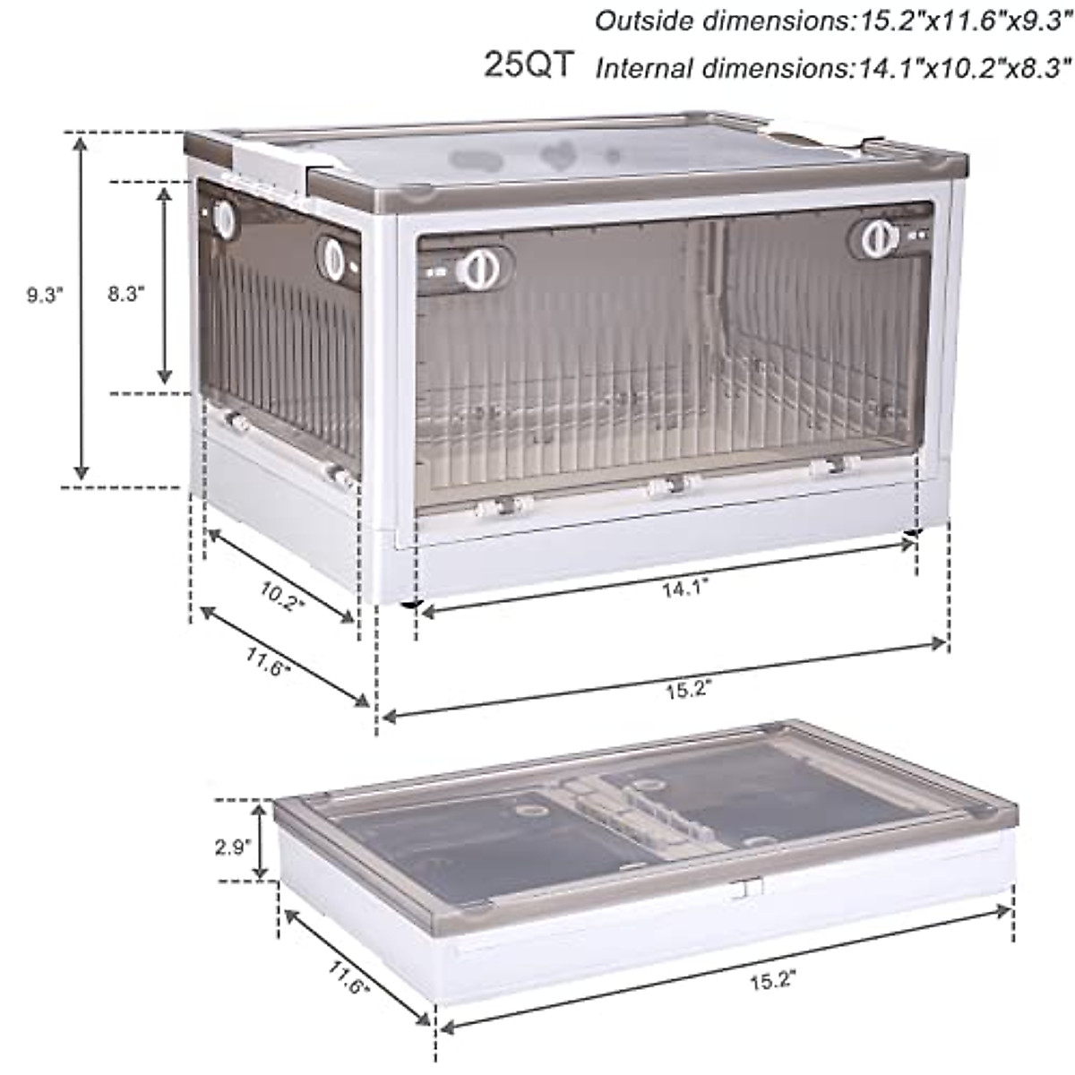 haomsj Collapsible Storage Bins with Lids, Five-door Plastic Folding Storage Box, Stackable Storage Bins with Wheels, Plastic Organization Cube Box for Home & Office Organization (25 Quarts)