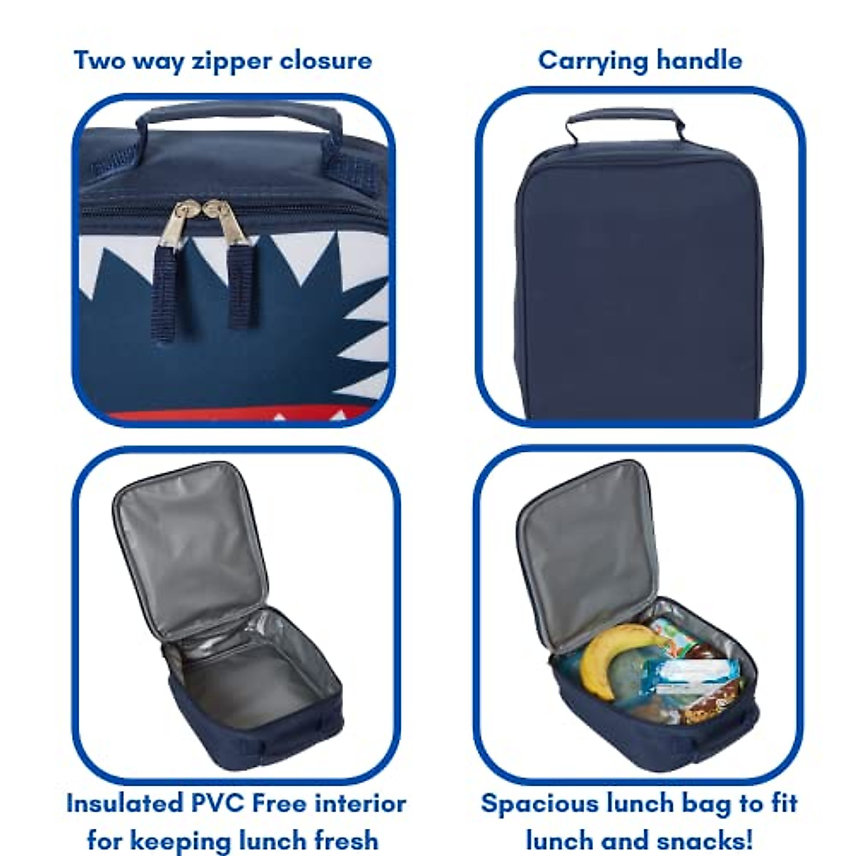 RALME 16 Inch Shark Backpack with Lunch Box Set for Boys or Girls, Value Bundle, Blue