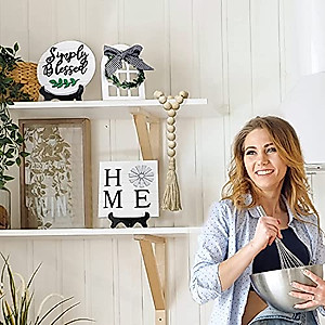 LIBWYS 6 Pcs Farmhouse Decors for Tiered Tray Farmhouse Home Decor Tiered Tray Decor Items Mini Signs Simply Blessed Home Windmill Wooden Beads Garland Rustic Kitchen Decor