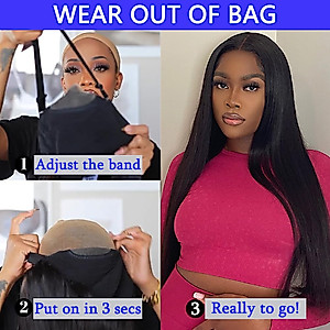 28 Inch Wear and Go Glueless Wigs Human Hair Pre Plucked Pre Cut for Beginners 6x4 HD Lace Closure Wigs Straight Lace Front Wigs Human Hair No Glue Pre Cut 180% Density 3 Seconds to Wear Glueless Wigs