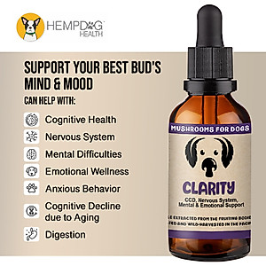 MycoDog Clarity Mushroom Extract & Adaptogen Tincture for Canines - Mushroom & Ashwagandha Supplements for Nervous, Mental, & Emotional Support - Reishi Mushroom, Cordyceps, & Lions Mane Supplement