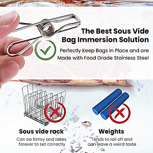 15 Pack Sous Vide Cooking Clips for Immersion Circulator, Sous Vide Weights Clamp Compatible with All Kinds of Sous Vide Cookers & Containers, Keep Bags Submerged, Food Grade Stainless Steel