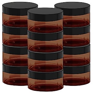 8 oz Amber Plastic Cosmetic Jars Leak Proof Container with Black Lid for Cream, Lotion, Powder, ointment, Beauty Products etc, 12 Pcs.