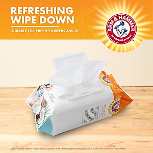 Arm & Hammer for Pets Gentle Puppy Bath Wipes, Coconut Water | All Purpose Puppy Cleaning Wipes Remove Odor & Refresh Skin for Pets | Gentle Tearless, 100 Count Pack of Pet Wipes