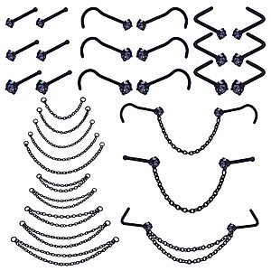 Nose Piercing Chain Across Nose Nostril Jewelry with Cubic Zirconia Nose Ring for Women Men Stainless Steel High Nostril Bridge Nose Cartilage Chain