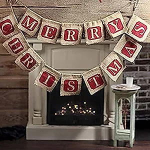 GOER MERRY CHRISTMAS Burlap Banners Garlands for Xmas Party Decoration Photo Prop (Classic)