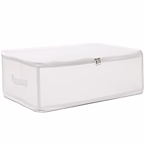 FAOMSEBS Under Bed Storage [Light & No Collapse] Foldable Plastic Storage Box, Healthy & Odorless Material With [Sturdy Handles] Moisture-Proof Bins For Pillow, Coats, Blankets 36L White Translucent