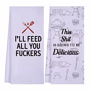 LXOMILL Funny Kitchen Towels for Men, Women, BBQ Grilling Cooking Dish Towels, Funny Birthday Gifts for Husband, Dad, Boyfriend, Friend, Hilarious Gag Gift for Chefs