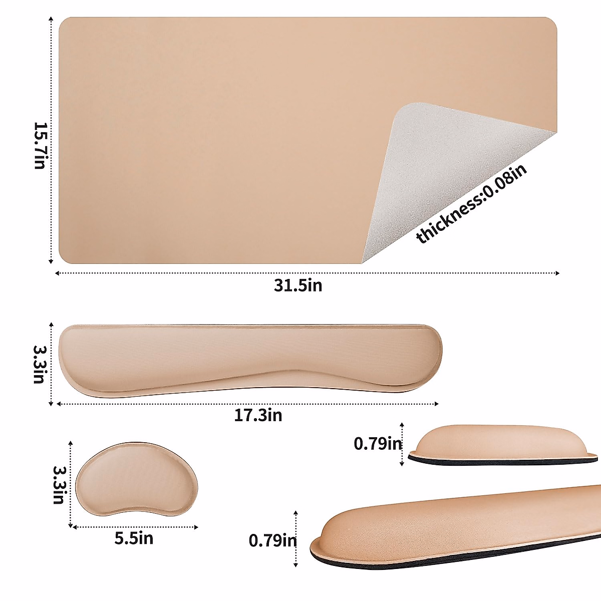 Bloss Leather Desk Pad and Keyboard Wrist Rest, Large Mouse Pad + Keyboard Pad+Mouse Wrist Support, Non-Slip Desk Mat Protector for Office, Home(31.5×15.7 Inches,Beige)