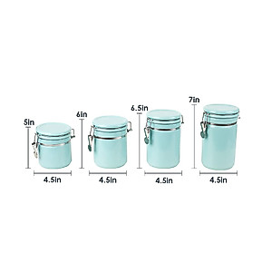 Canister Sets For The Kitchen (4 Piece) Turquoise, High Gloss Ceramic | By Home Basics | Decorative Kitchen Set | With Wooden Spoons, Countertop Set For Flour, Sugar, Coffee, and Snacks