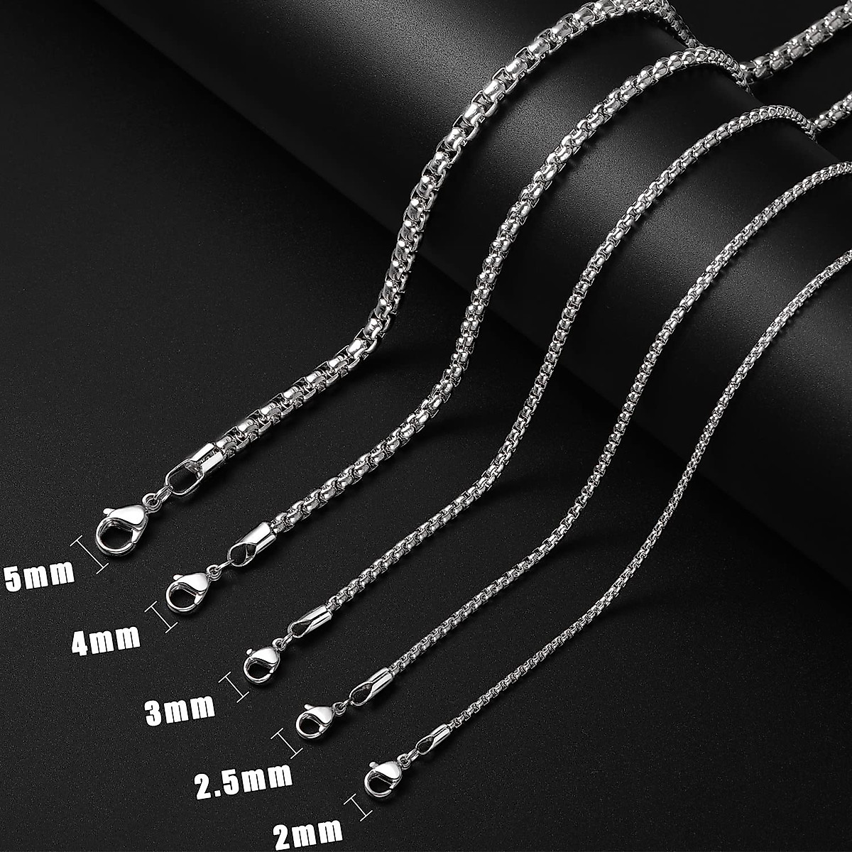 Fiusem Silver Tone Chain for Men, 2.5mm Mens Chain Necklaces, Stainless Steel Box Chain Necklace for Men and Women, Mens Necklace 20 Inch
