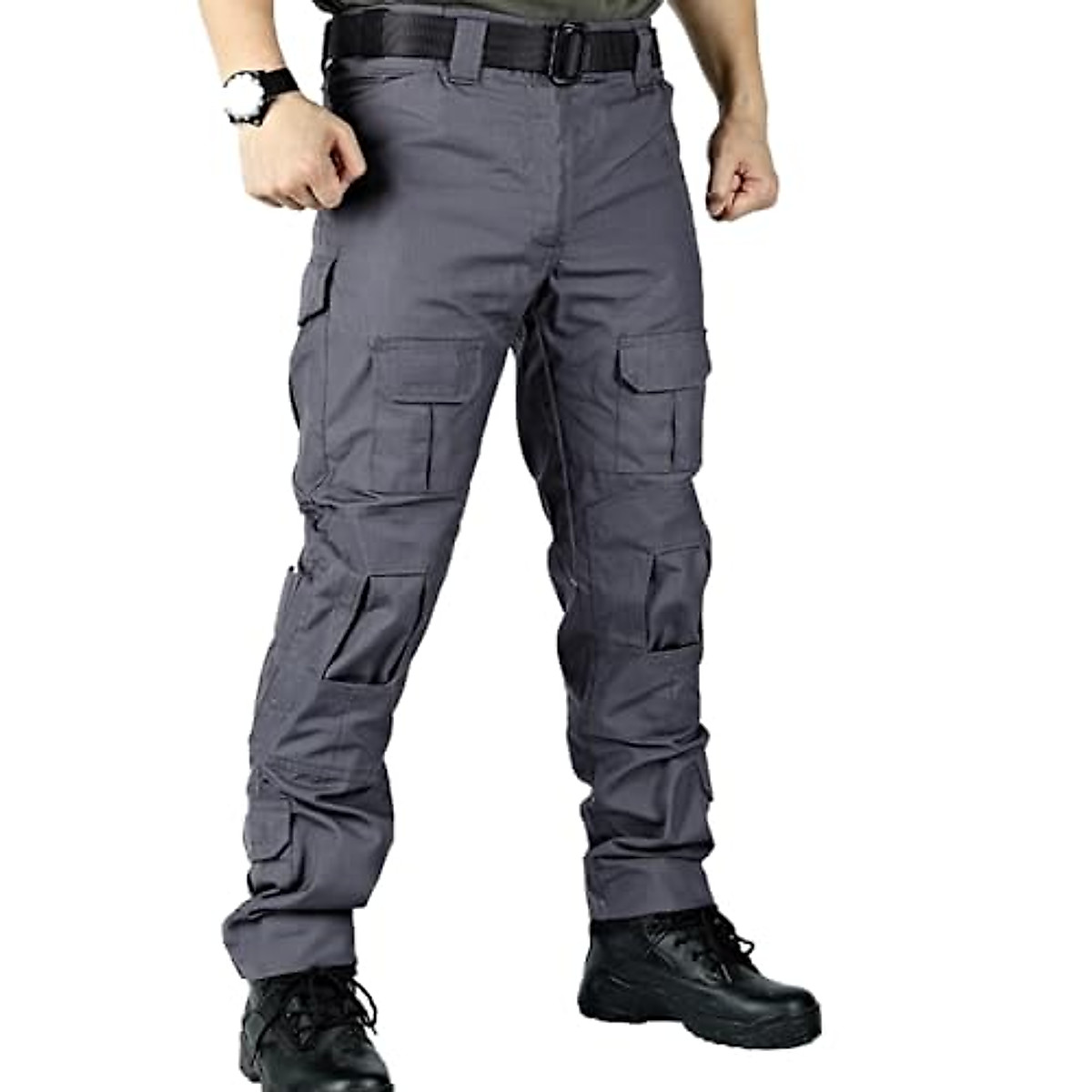 OCANXUE Tactical Pants Camo Cargo Pants for Men Outdoor Hiking Pants Ripstop Work Pants Multi Pocket Pants No Belt No Knee Pads Gray 34