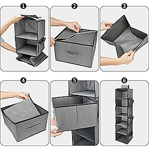 6-Shelves Hanging Closet Organizer, Hanging Closet Storage with 5 Different Drawers 6 Special Pockets for Home Bedroom, RV, Baby Nursery, Dorm Room Closet Organization