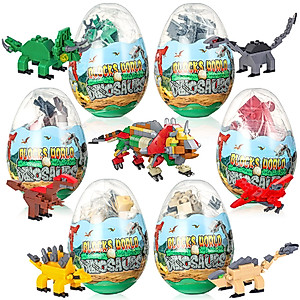 3 otters 6PCS Dinosaur Building Blocks, Dinosaur Eggs with Dinosaurs Building Kit Inside, Dinosaur Toys GIFS for Kids Surprise, Classroom Events, Carnival Prizes