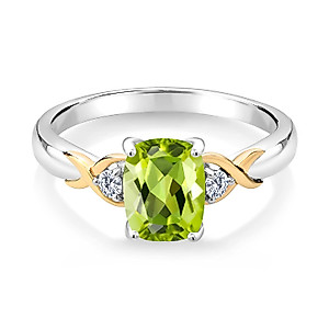 Gem Stone King 925 Silver and 10K Yellow Gold 8X6MM Cushion Cut Gemstone Birthstone and 2MM White Lab Grown Diamond 3-Stone Engagement Ring | Wedding Anniversary Promise Ring For Women