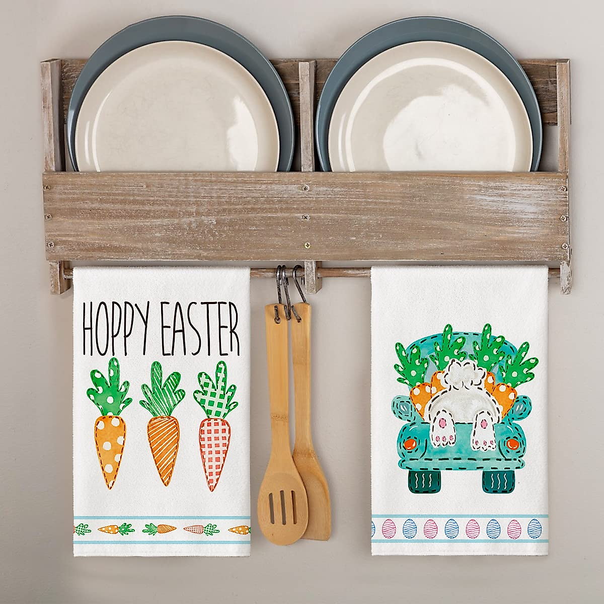 Artoid Mode Bunny Treats Rabbits Hip Hop Carrots Truck Hoppy Easter Kitchen Towels Dish Towels, 18x26 Inch Seasonal Decoration Hand Towels Set of 4