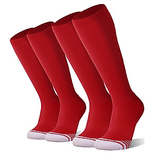 FITRELL 2 Pack Baseball Soccer Softball Socks for Kids Youth Men & Women Over-the-Calf Knee High Football Socks, nfl, Red, X-Small