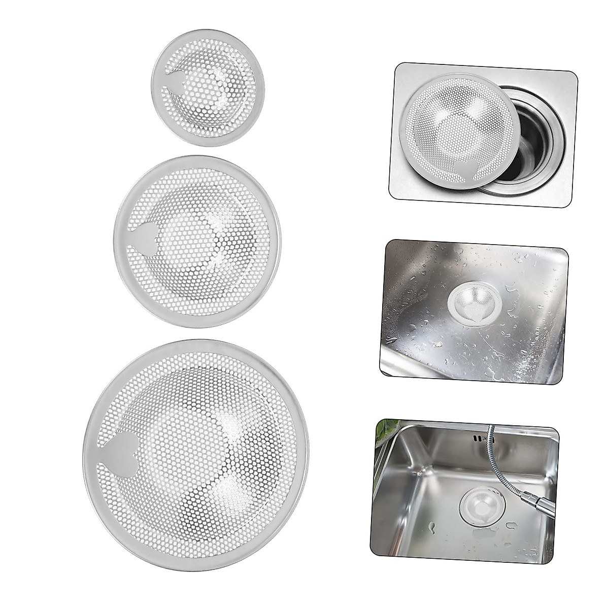 Generic 3pcs Drain Filter Stainless Steel Sink Bath Tub Filter Tub Drain Covers for Bathtubs Bathtub Filter Home Sink Strainer Sink Basket Stopper Kitchen Sink Drain Slag Separator Metal