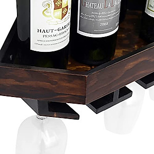 WELLAND Wall Mounted Corner Wine Rack -2 Pack Wooden Rustic Floating Corner Wine Holder with 6-7 Glass Slot Holder